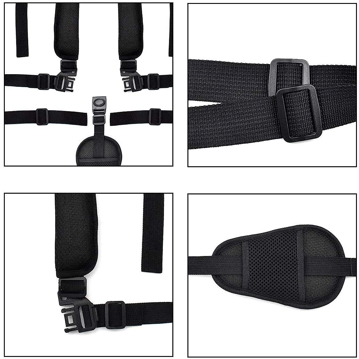 Kissral Universal 5 Point Harness Straps, Adjustable Baby Safety Strap Belt with Shoulder Pads and Guarding Pad, Harness Straps for High Chair/Pushchair/Stroller/Pram/Buggy (Black)