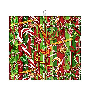 Merry Christmas Printed Drying Mat For Kitchen Ultra Absorbent Microfiber Dishes Drainer Mats Non-Slip Silicone Quick Dry Pad - 18 X 16inch