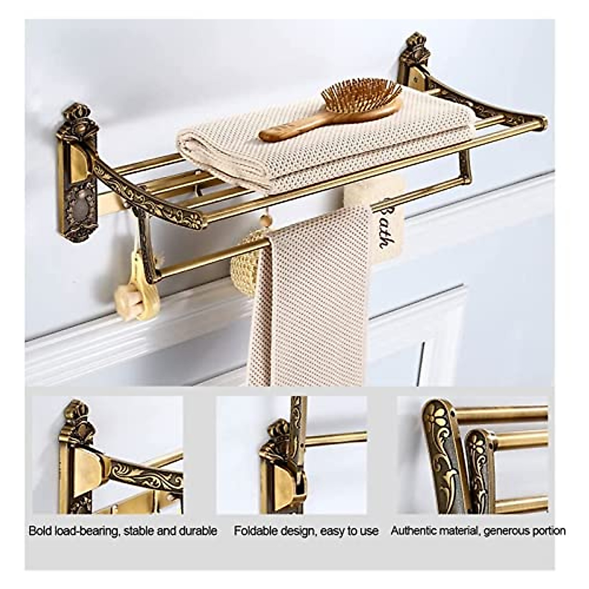 Towel BAR Rack Towel Rail for Bathroom,Punch-Free Bath Hand Towel Holder,Bathroom Towel Rail,European Antique Bathroom Rack Space Aluminum Towel Bar/Towel Rack (Color : Double Rod, Size : Christmas