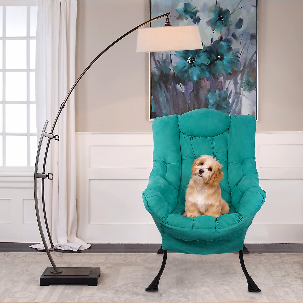 Superrella Modern Soft Accent Chair Living Room Upholstered Single Armchair High Back Lazy Sofa (Teal)