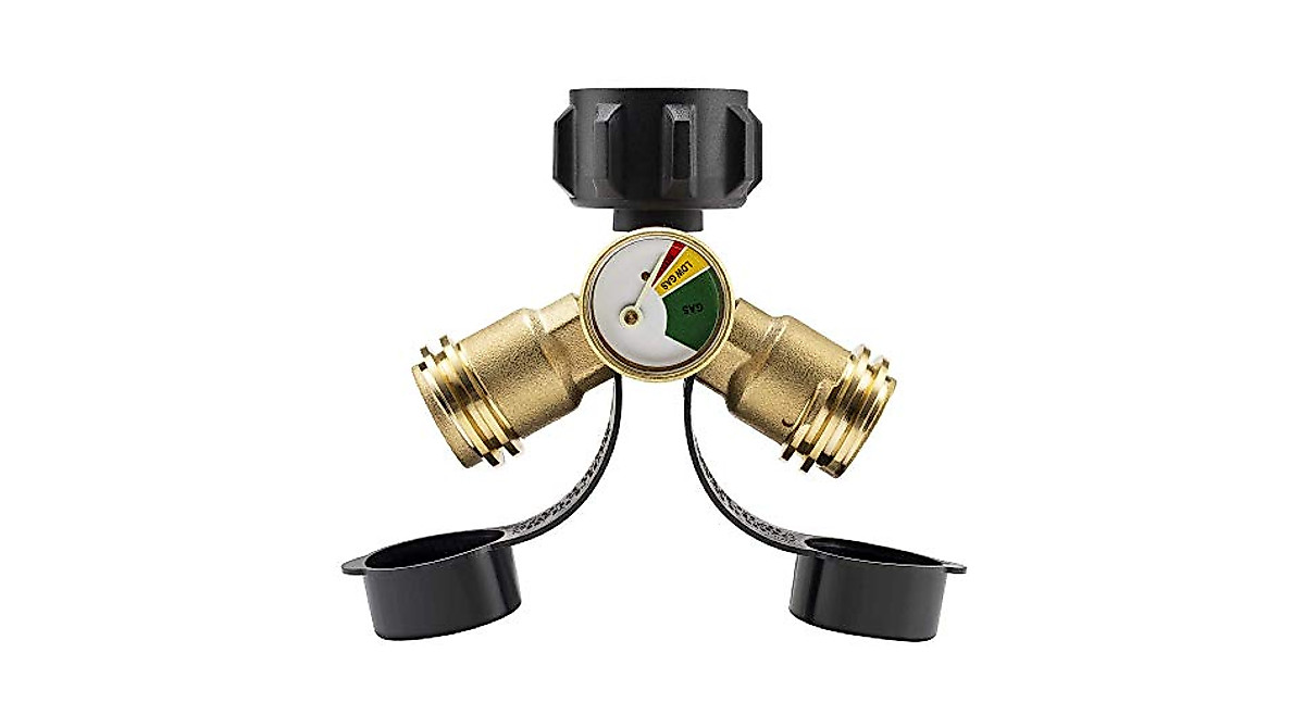 LICHAMP 2 Way Propane Splitter with Gauge for RV & BBQ