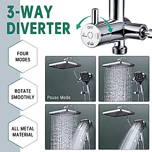 V-Frankness 13-Inch Shower Heads with Multi-Function Handheld Sprayer Combo, 3-Way Metal Extended Diverter with Holder and Metal Adjustable Curved Shower Extension Arm, Extra Long Hose Chrome