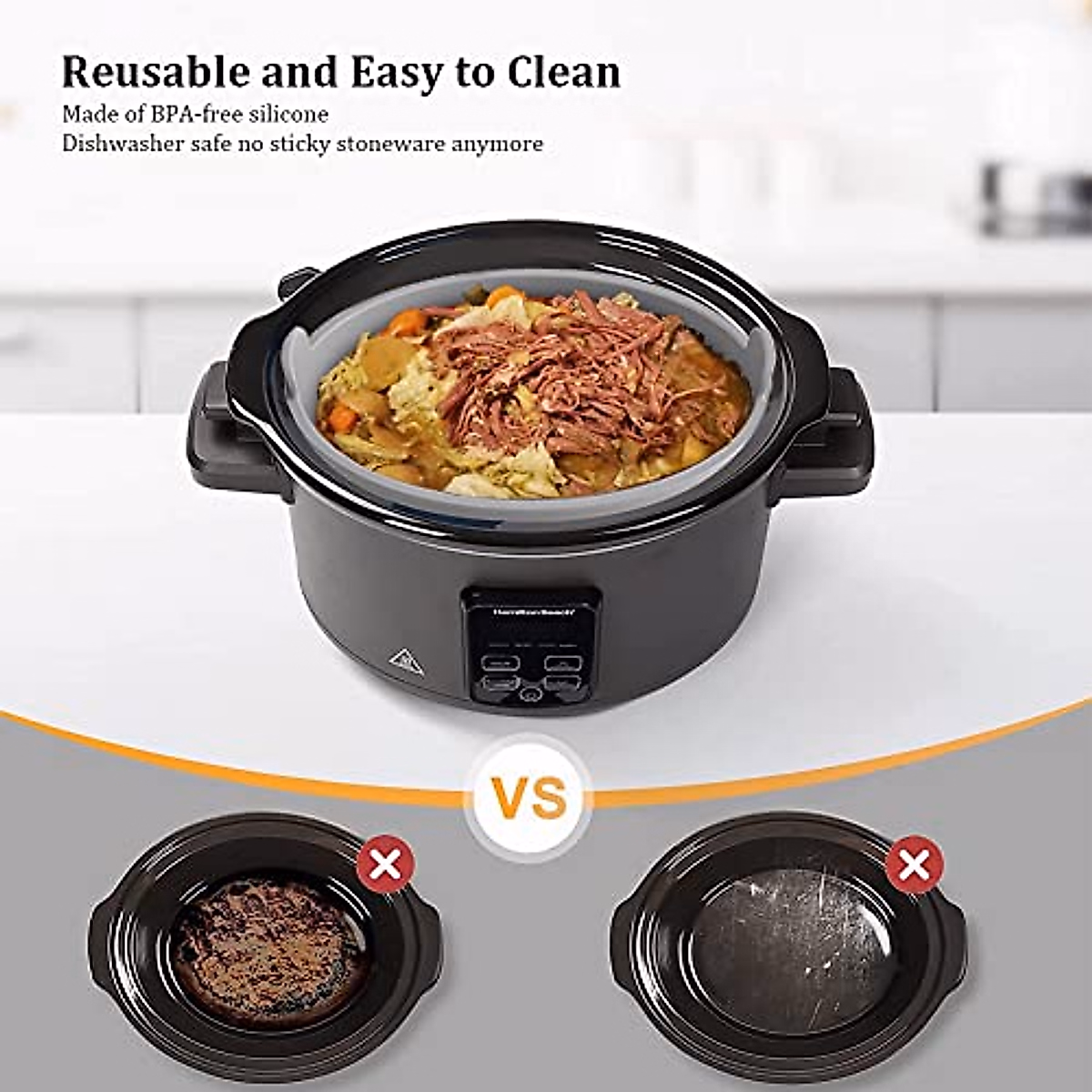 Silicone Crock Pot Liner for 6 Quart Reusable Slow Cooker Liners (Black and Gray) 2Pcs