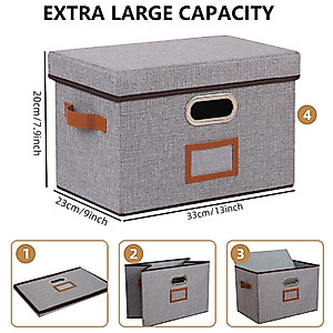 OUTBROS 4-Pack Large Collapsible Storage Bins with Lids, Foldable Fabric Storage Boxes Organizer Containers Baskets Cube with Label Window, for Home Bedroom Office, 13 * 9 * 7.9in Gray