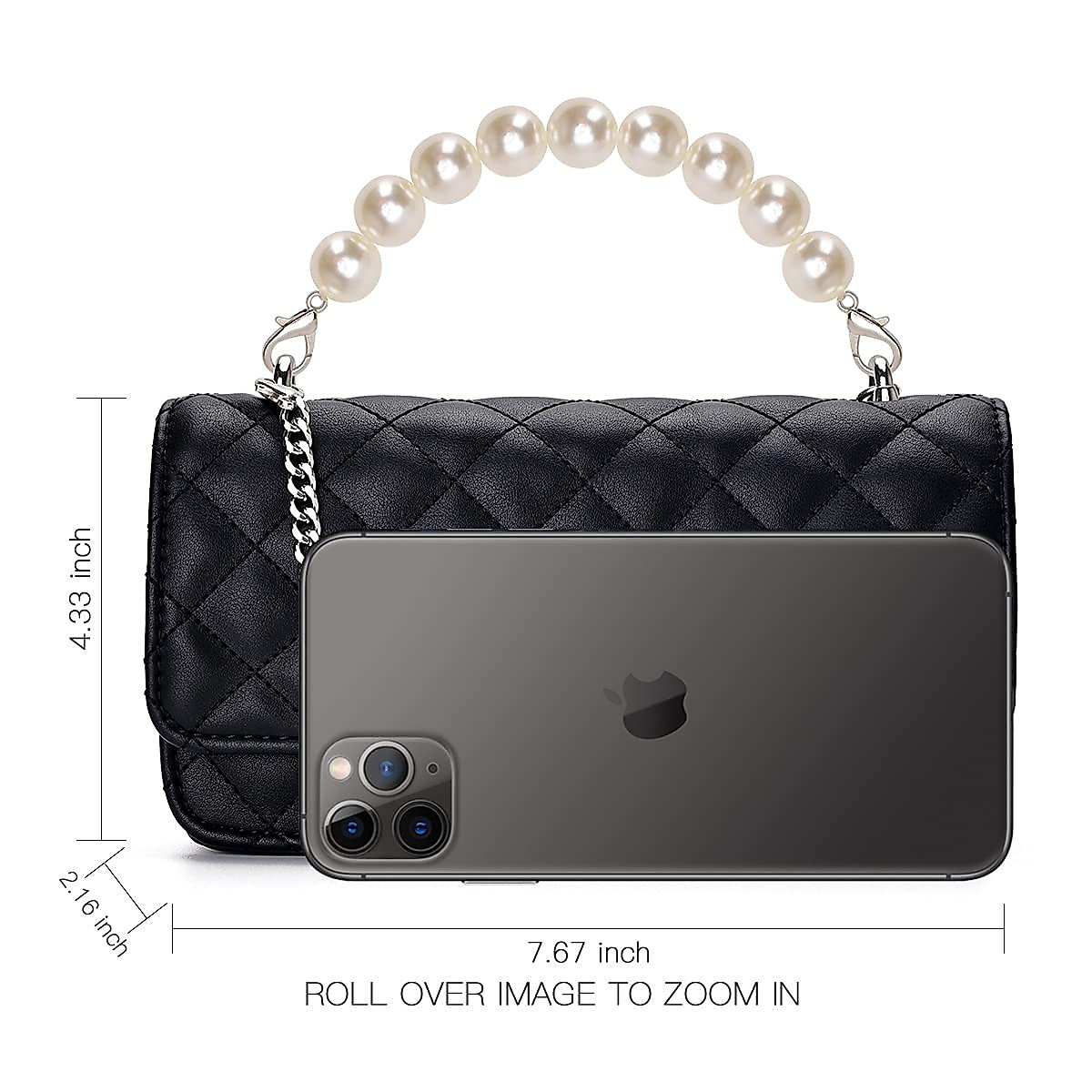 GM LIKKIE Clutch Purse for Women, Evening Envelope Quilted Wallet Bag, Crossbody Foldover Pearl Wedding Shoulder Handbag (Black)