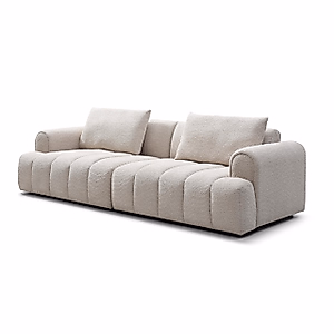 mr.waiba 100" Modular Combination Sofa Modern Minimalist Sofa Sectional Sofa Teddy Velvet Material with 2 Pillows, Large Sofa for Living Room/Office 2024 New Cloud Sofa(Teddy + Beige)