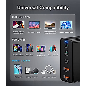 200W USB C Fast Charger 5-Port Charging Station Block Hub Laptop Charger Power Adapter Compatible with MacBook Pro/Air iPad Pro iPhone 15/14 Google Pixelbook ThinkPad Dell XPS Galaxy S23 Steam Deck