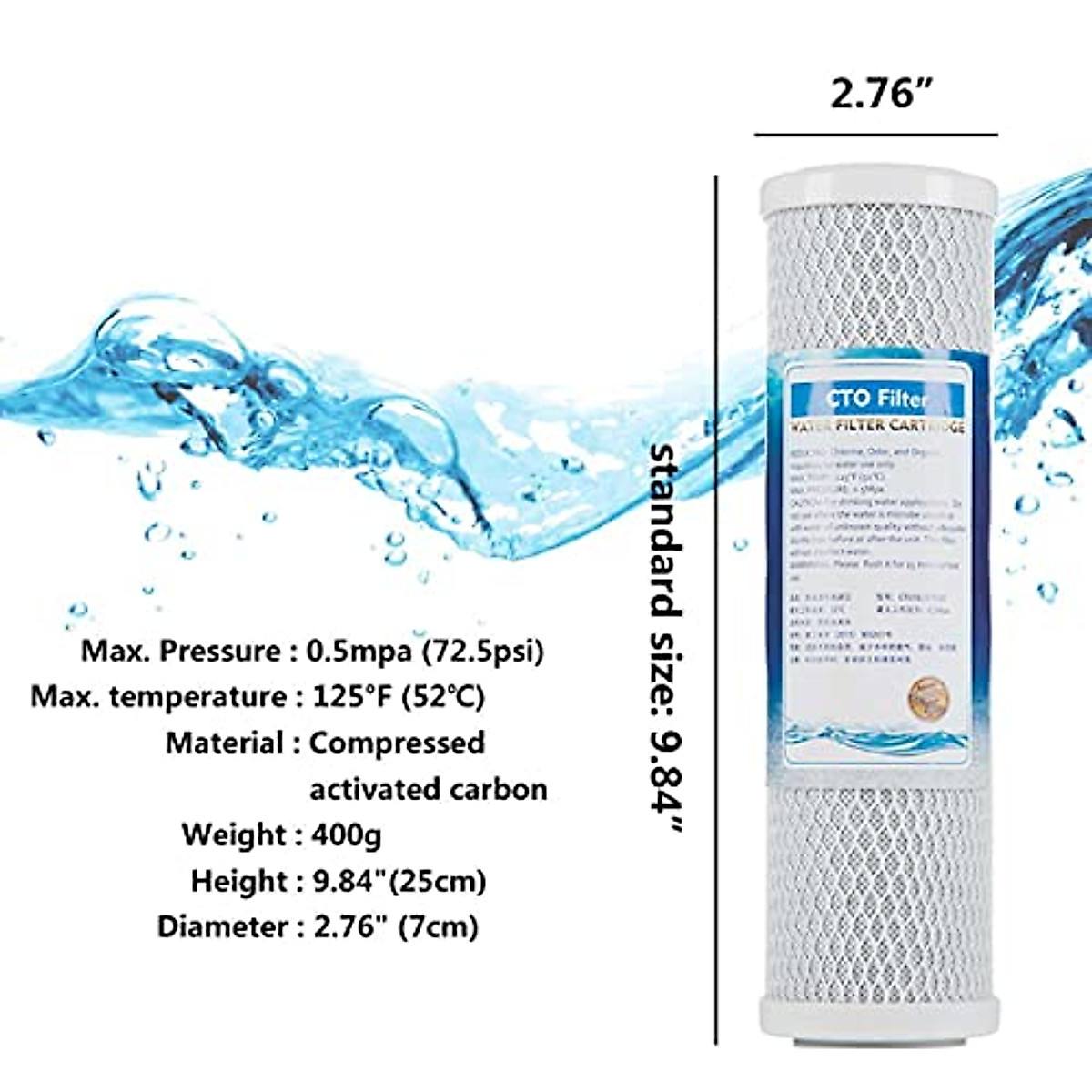 SWALLE 10” x 2.5” Water Filter Replacement Cartridges - CTO Filter Cartridge Fits Standard 10 inch Whole House Water Filter Systems - Reducing up to 99% Chlorine - Pack of 4