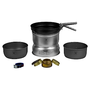Trangia - 25-9 Ultralight Hard Anodized Camping Cookset | Includes: Alcohol Stove, 2 HA Pots, Non-Stick Frypan, Upper & Lower Windshield, Pot Gripper, & Strap