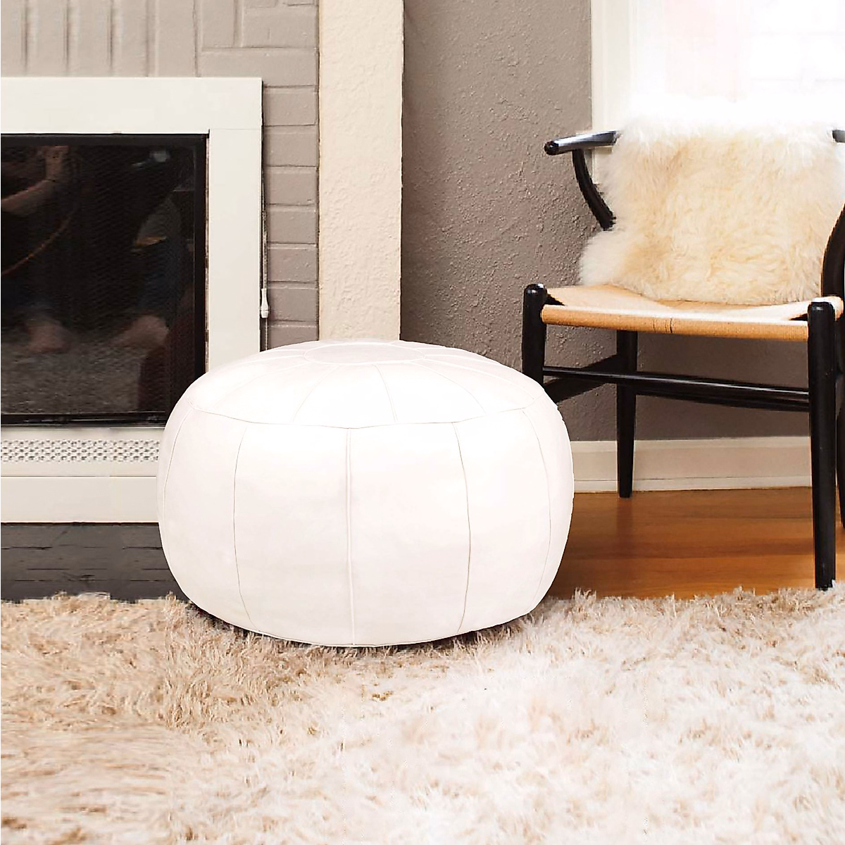 zefen Unstuffed Pouf Foot Stool Round Decorative Leather Ottoman Cushion Storage seat or for Resting Your Feet on, Floor Chair Foot Living Room Bedroom Kids Room and Wedding (White)