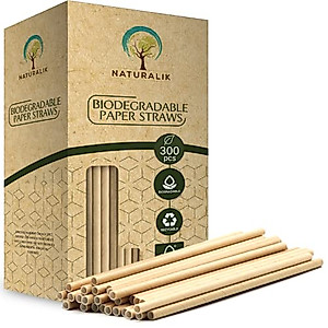 Naturalik 300/1000-Pack Extra Durable Brown Paper Straws Biodegradable- Premium Eco-Friendly Paper Straws Bulk- Drinking Straws for Juices, Restaurants and Party Supplies, 7.7" (Brown, 300ct)