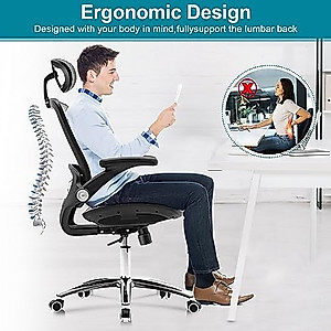 Ergonomic Mesh Office Chair, High Back Computer Mesh Desk Chair with Adjustable 2D Headrest & Flip Up Arms, 135°Tilt Function, Mesh Seat, Breathable Swivel Executive Task Chair for Tall People