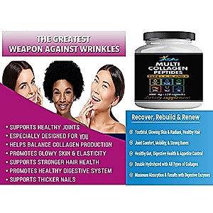Vitamisan 2-Pack Multi Collagen Plus Pills (Type I, II, III, X) for Anti-Aging, Hair, Skin, Nails and Joint Support, 80 Day Supply 240 Capsules