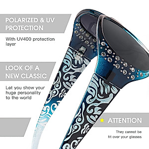 LVIOE Polarized Sunglasses for Women, Rhinestone Wrap Around Sunglasses with UV Protection Lens LS008