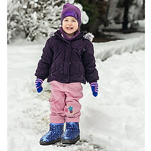 DADAWEN Boy's Girl's Warm Winter Sequin Waterpoof Outdoor Snow Boots Blue US Size 8 M Toddler