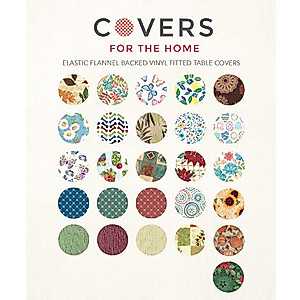 Covers For The Home Deluxe Elastic Edged Flannel Backed Vinyl Fitted Table Cover - All-Over Leaves Pattern - Large Round - Fits Tables up to 45" - 56" Diameter