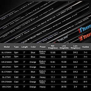 Fiblink 4-Piece 7-Feet Carbon Fiber Fishing Rod Spinning Travel Portable Rod Lightweight Sensitive Tournament Quality Fishing Pole for Fresh & Saltwater(Spinning-Blue-H)