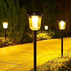 JSOT Solar Pathway Lights Outdoor Waterproof Color Changing,2 Modes Auto On/Off Solar Powered Lights for Garden Backyard Driveway Landscape 6 Pack