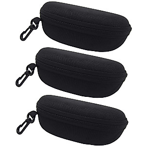 traderplus 3Pcs Hardshell Sunglasses Case/Eyeglasses Box with Zipper and Hook For Men & Women Black