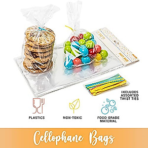 100 Pcs Clear Plastic Cellophane Bags Goodie Bags [6x10] - Party Favor Bags | 4" Twist Ties | Cookie Bags | Candy Bags | Clear Gift Bags | Treat Bags with Ties | Cellophane Treat Bags