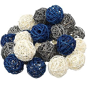 30 Pieces Decorative Balls for Bowl Centerpiece Wicker Rattan Balls 1.8 Inch White Gray Blue Balls Decor Vase Filler Orbs Spheres Bowl Fillers Home Decor Coffee Table Decorations for Craft, Party