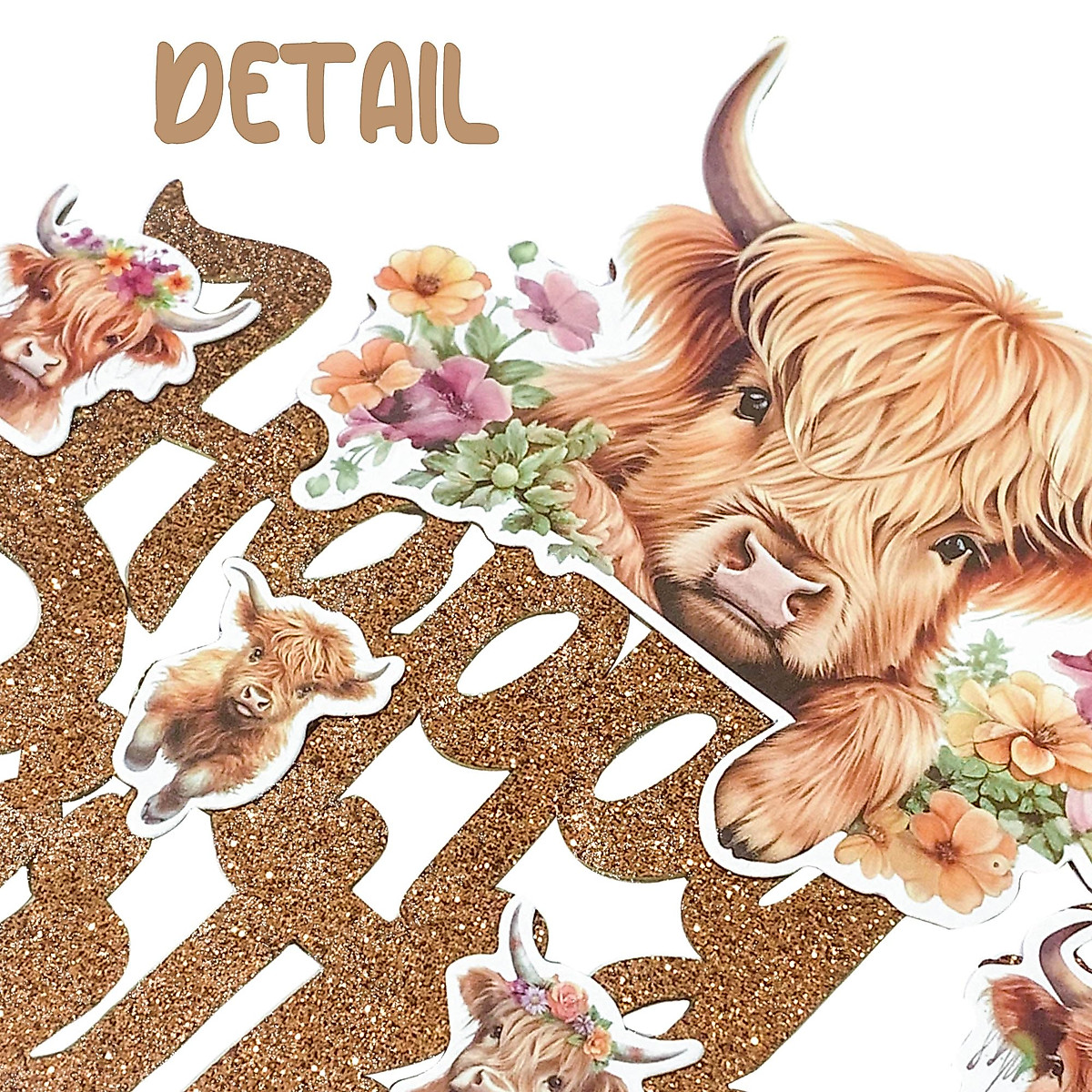 Highland Cow Happy Birthday Cake Topper Highland Cow Birthday Party Supplies Brown Glitter Highland Cow Cake Decorations for Western Cowboy Theme Birthday Party Highland Cow Baby Shower Supplies