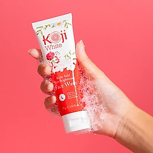 Koji White Kojic Acid Skin Brightening Face Wash for Exfoliating Face, Hydrating Face Moisturizer, Vegan Face Wash, Even Skin Tone with Vitamin C, Flower Extracts, Vitamin E, 2.54 Fl Oz
