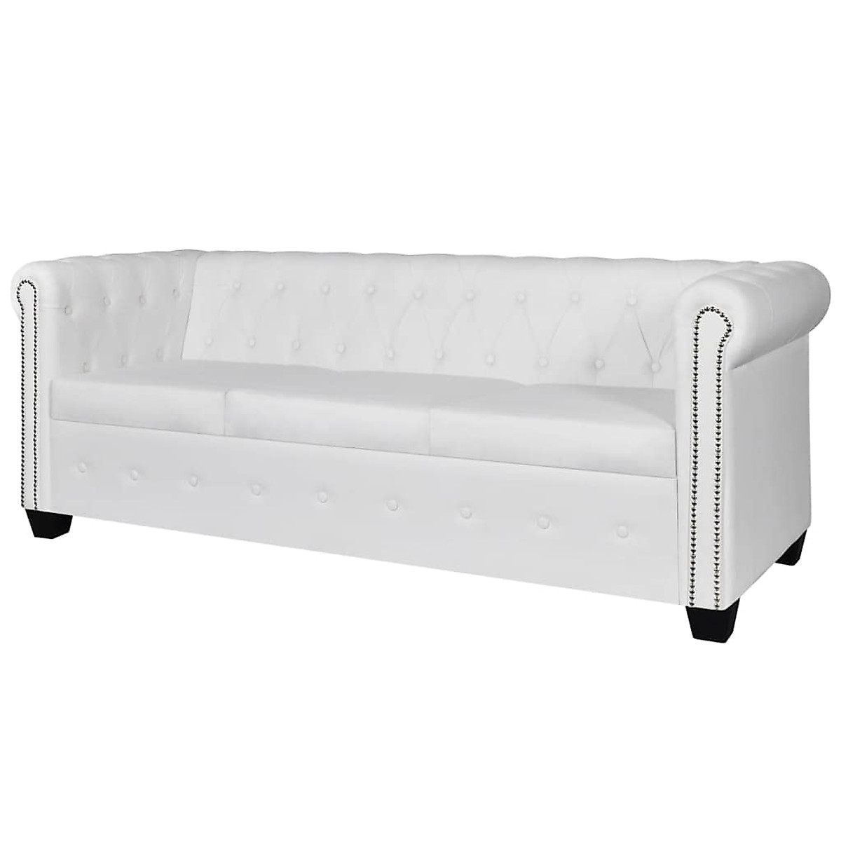 CUSON Chesterfield Sofa 3-Seater | Modern 3-Seat Sofa Couch | Faux Leather Living Room Sofa | White Artificial Leather with Wooden Frame 78.9" x 29.9" x 27.6"