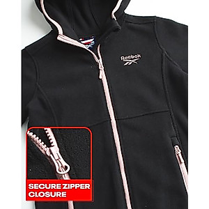 Reebok Girls' Fleece Jacket - Polar Fleece Hoodie Sweatshirt Jacket - Lightweight Coat for Girls (4-16), Size 7-8, Black