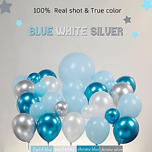 Winter Chrome Blue and silver white Balloon Garland Arch kit with Blue pearl white Disco Ball Balloons for boy baby shower Birthday 2025 Graduation Prom Party Decorations (Blue silver white)