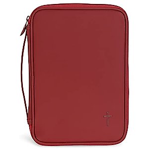 Cross Solid Blank Red Thinline Vinyl Zippered Bible Cover Case With Handle