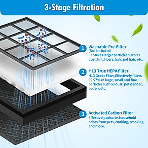 Gazeer Vital 100S Replacement Filter Compatible with LEVOIT Vital 100S,3-in-1 H13 True HEPA+ High-Efficiency Activated Carbon Filter,Vital 100S-RF, White,2-Pack