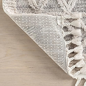 nuLOOM 4x6 Ansley Moroccan Tassel Area Rug, Light Grey, High-Low Textured Bohemian Design, Plush High Pile, Stain Resistant, For Bedroom, Living Room, Hallway, Entryway