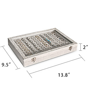 Frebeauty Ring Organizer Tray 100 Slots Ring Holder with Clear Lid Velvet Ring Storage Box Ring Tray for Jewelry Store Ring Display Case for Jewelry Show Ring Box for Women(Grey)