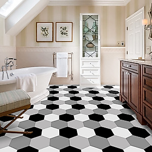 Vinyl Flooring Hexagon Tiles, Peel and Stick Floor Tile, 0.027 Inch Thick, Waterproof Self-Adhesive Floor Tile DIY for Bathroom Kitchen, Four Color (Covered 7.4 Sq.Ft /20 Pcs)