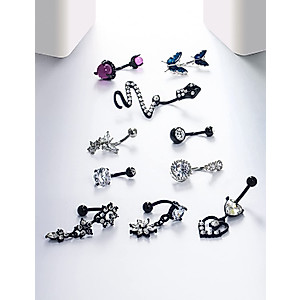 Eakxnig 14G Belly Button Ring Stainless steel Dangle Belly rings Snake Glow Dark Round Cubic Zirconia Navel Barbell Body Piercing Jewelry For Women 3/8inch 10mm silver,rose,purple,black men belly ring