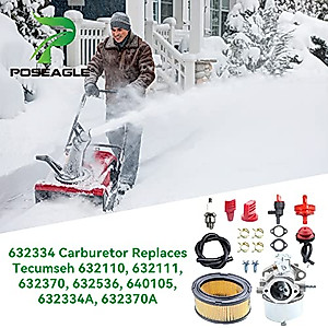 POSEAGLE 632334A Carburetor Replaces Tecumseh 632334A, 632110, 632111, 632334, 632370, 632536, 640105, 632370A for Tecumseh M70, HM80, HM100, OH358SA, OHSK110, OHSK120, OHSK125, OHSK130 Snow Engines