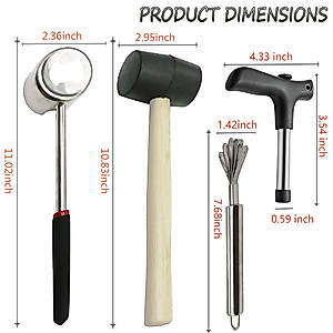 Coconut Opener Tools Set Super Easy to Open Coconuts Tool Food Grade Stainless Steel Coconut Opener Set Rubber Mallet with Handle Meat Removal Scraper