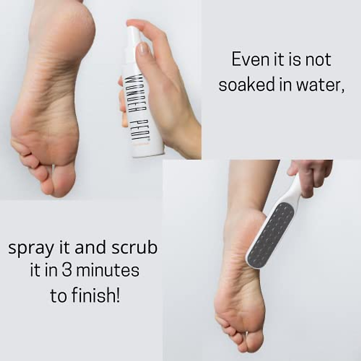 Feet Callus Remover - Instant Exfoliating Peel Foot Spray - Cracked Heels Softener – Metal Foot File Scrubber Dead Skin Remover Professional Spa Pedicure. Wonder Pedi