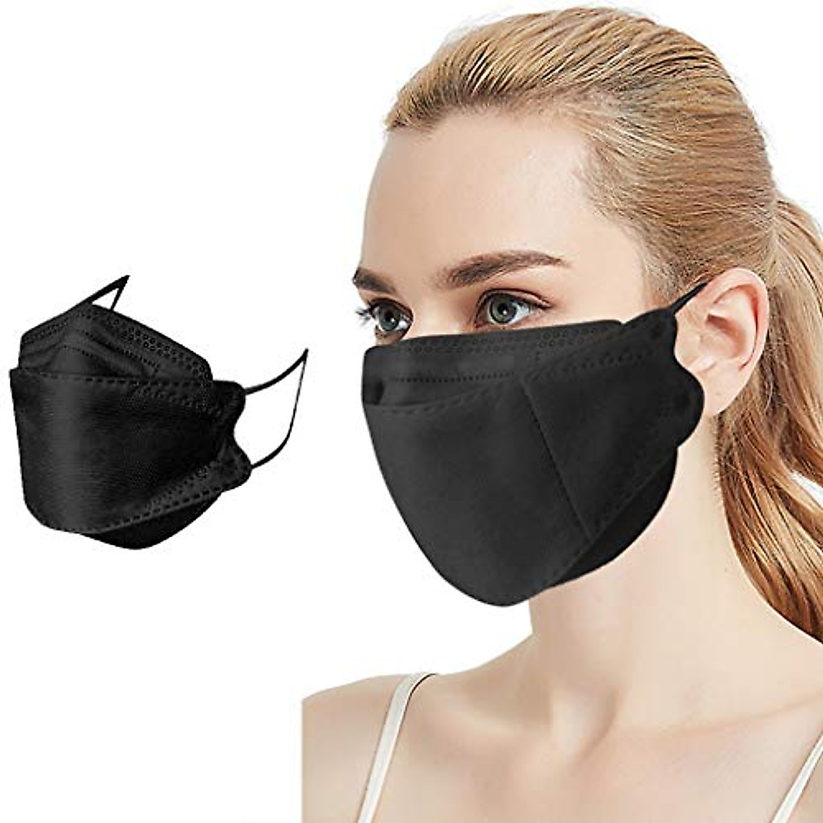 BAUS 100PCS Adult's Black KF94 Face_KF94_Mask, 4-Ply Filt?r Black KF94 Màsk for Adult,3D Design Shape Face Protection Covering with Elastic Earloop and Nose Clip,Comfortable and High Filtration andVentilation, BAUS-88KL, 100 Count (Pack of 1)