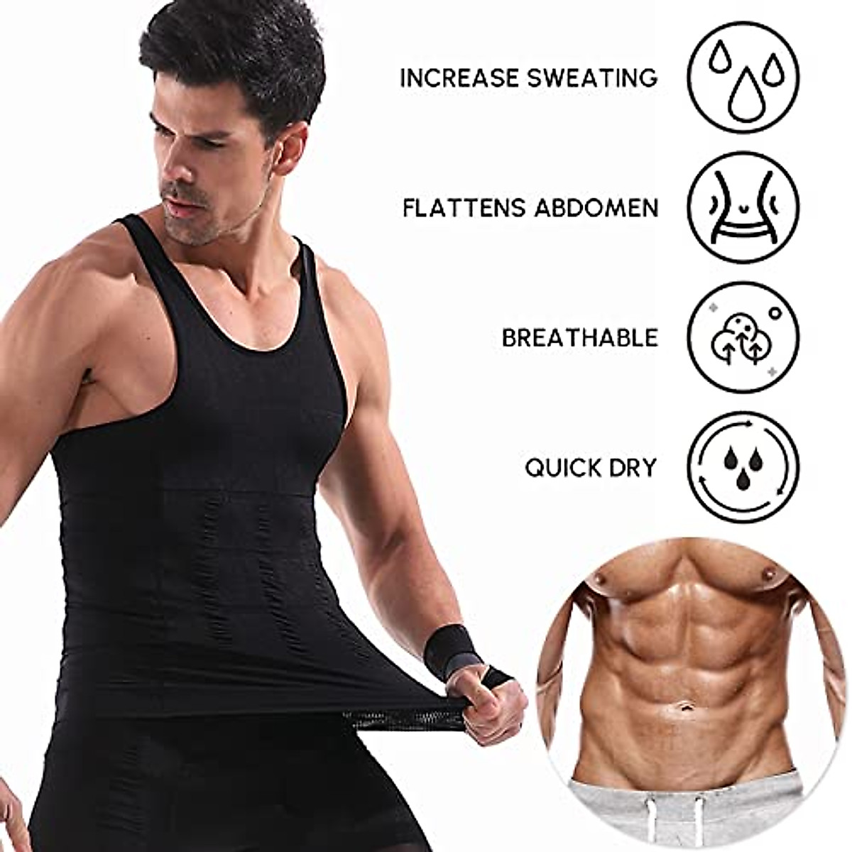 Aptoco Compression Shirts for Men,3 Pack Sleeveless Undershirt Body Shaper Vest Tank Top Mens Gynecomastia