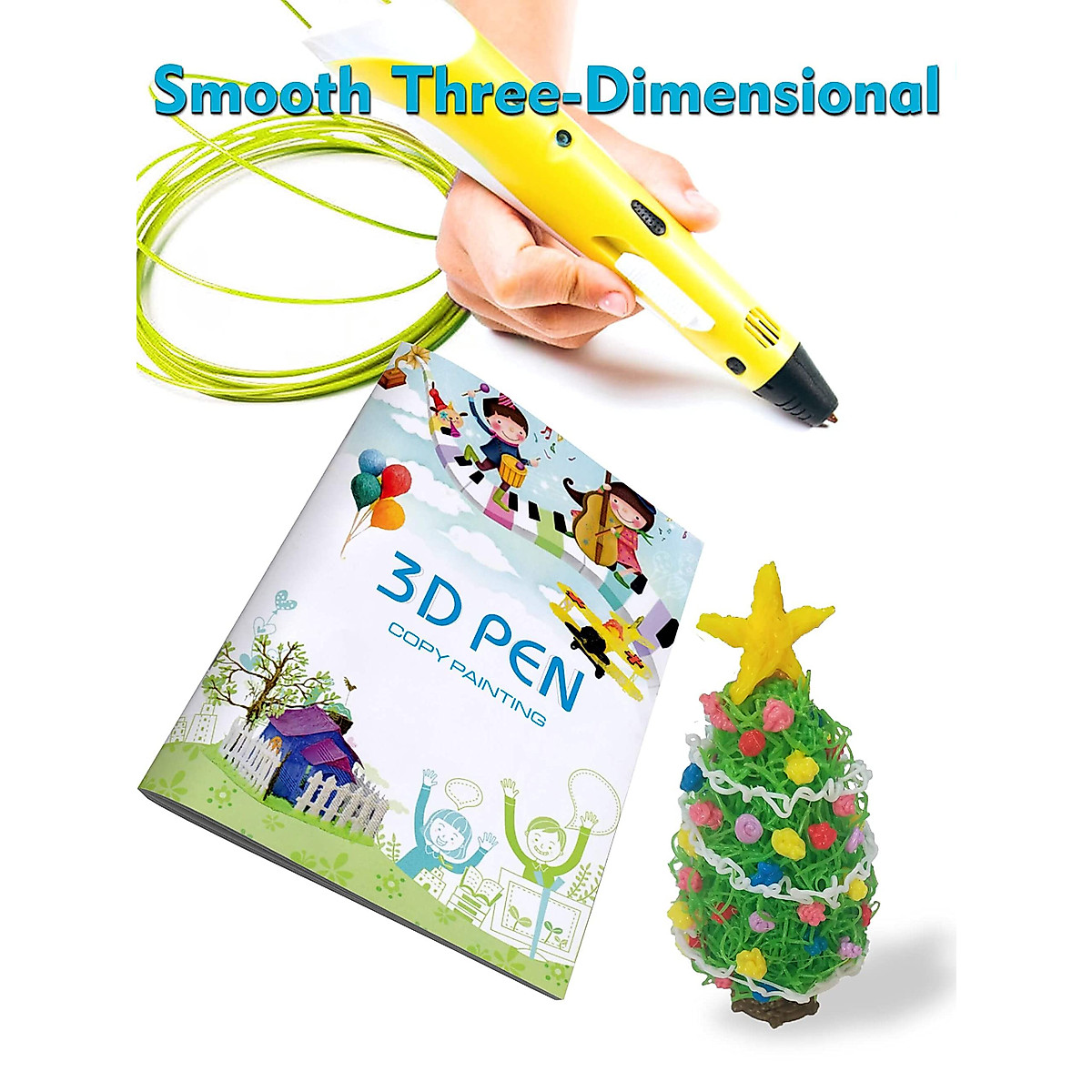 RIEOS 3D Printing Drawing Book, Reusable Colorful 40 Patterns Thick Paper Template with a Clear Plate, 3D Pen Painting Graffiti Template for Kids DIY Gifts