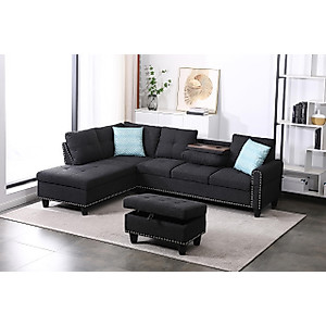 NicBex Sectional Couches for Living Room Modern Wide Left Hand Facing Sofa & Chaise with Ottoman Sectional Couch Comfy Couches for Living Room, Apartment, Charcoal Grey
