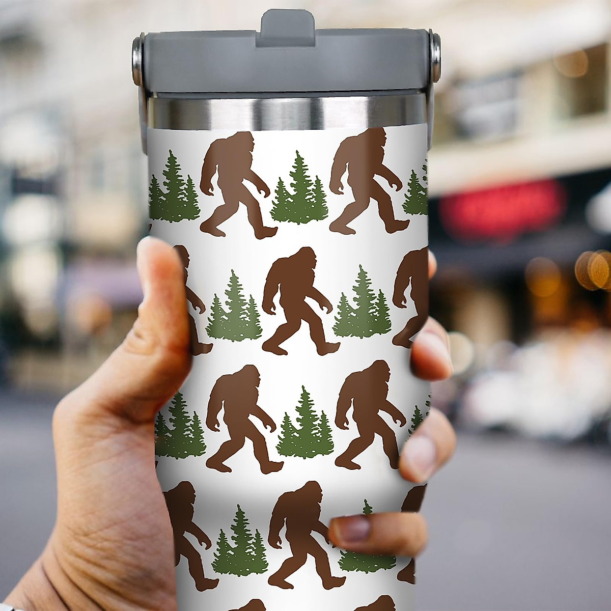 ysnifeiw 30oz Bigfoot Tumbler with Top Handle and Flip Straw Bigfoot/Sasquatch Gifts Cup for Dad Father's Day Birthday Christmas Gifts for Men