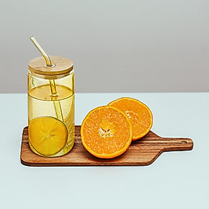 Kichvoe Glass Cups with Wood Lids and Straws 500ml Wide Mouth Drinking Mason Glass Tumbler Reusable Beer Cans Glasses Iced Coffee Glass Juice Bo Ba Cup Milk Cup for Home Office--Blue