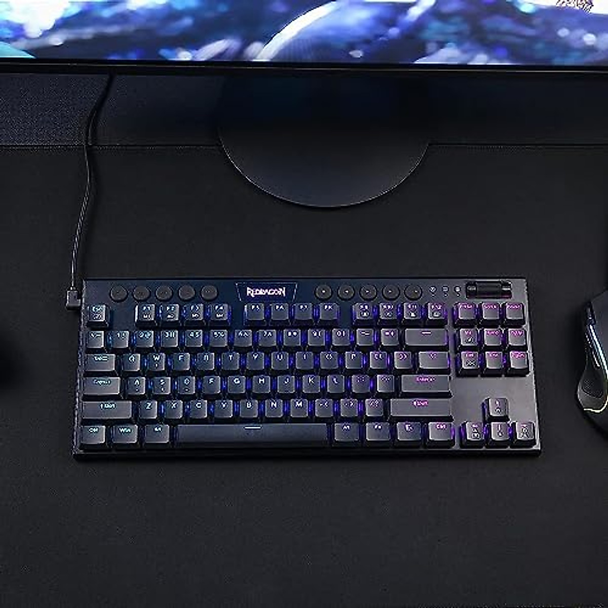 Redragon K622 Horus TKL RGB Mechanical Keyboard, Ultra-Thin Designed Wired Gaming Keyboard w/Low Profile Keycaps, Dedicated Media Control & Clicky Blue Switch, Pro Software Supported