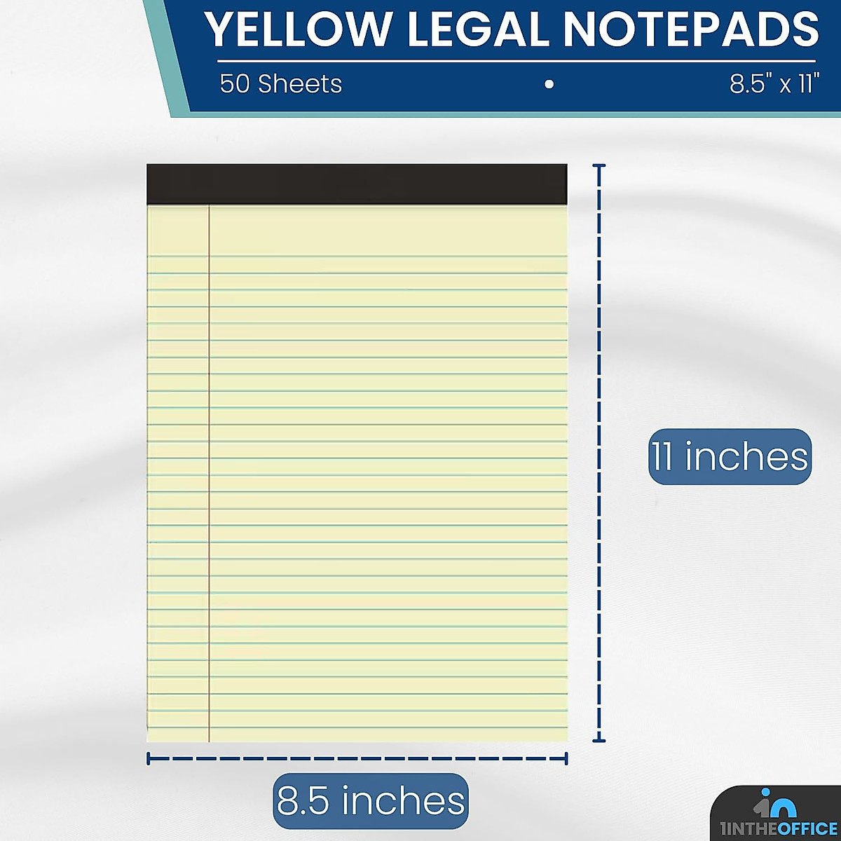 1InTheOffice Yellow Notepads 8.5 x 11, Wide Ruled Writing Pads, Yellow 50 Sheets per Notepads, 12/Pack