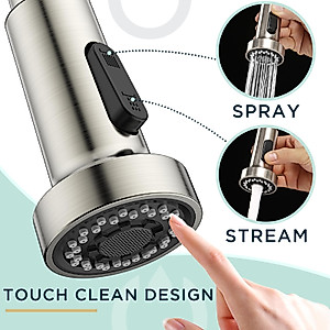 FORIOUS Kitchen Faucet with Pull Down Sprayer, Brushed Nickel Stainless Steel Kitchen Faucet, Utility Single Handle Spring Sink Faucets 1 or 3 Hole, Kitchen Faucets for Farmhouse Camper Laundry Rv Bar