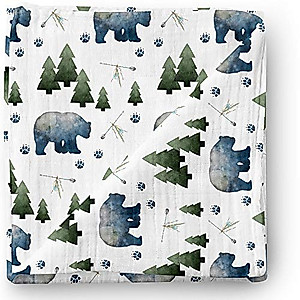 AENNE BABY Muslin Swaddle Blanket for Boys & Girls, Infant Toddler Quilt, Luxurious Wrap, Soft and Silky Stroller & Nursing Cover, Tribal Bear in Woodland Blankie, Large 47"x 47", 1 Pack