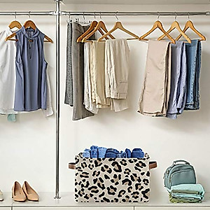 ALAZA Decorative Basket Rectangular Storage Bin, Leopard Modern Design Organizer Basket with Leather Handles for Home Office